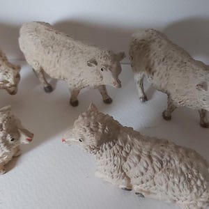 6 Antique Elastolin Composite Sheeps Christmas Putz Erzgebirge Nativity ...