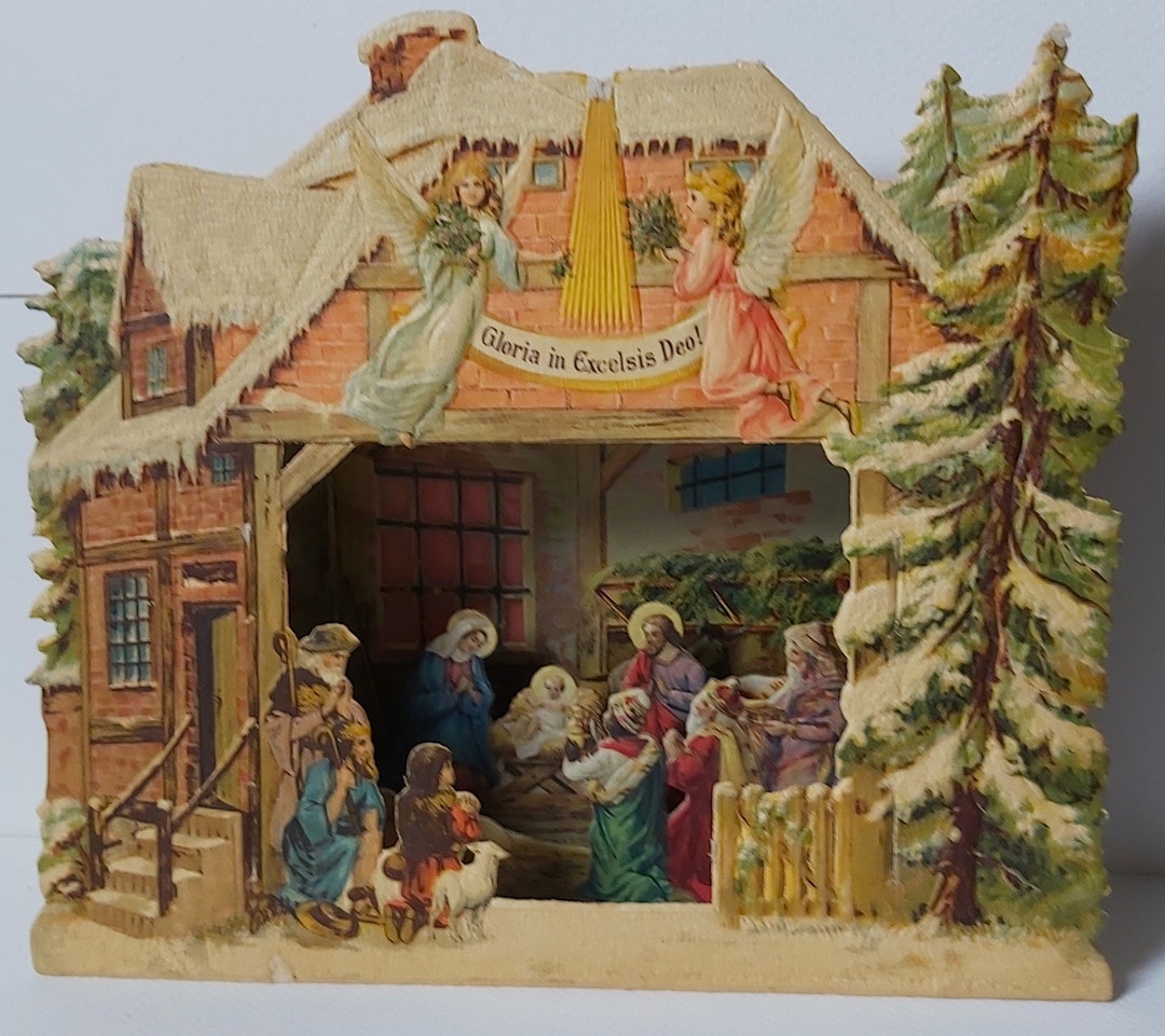 Antique Folding Nativity Scene Cardboard Christmas Ornament Gloria in ...