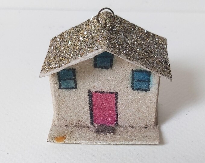 Antique Mica Cardboard House Cottage Christmas Ornament Czech Handmade ...