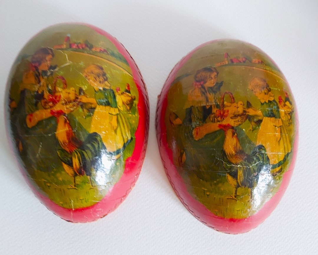 Antique Victorian Paper Maché Easter Egg Candy Container Collectible ...