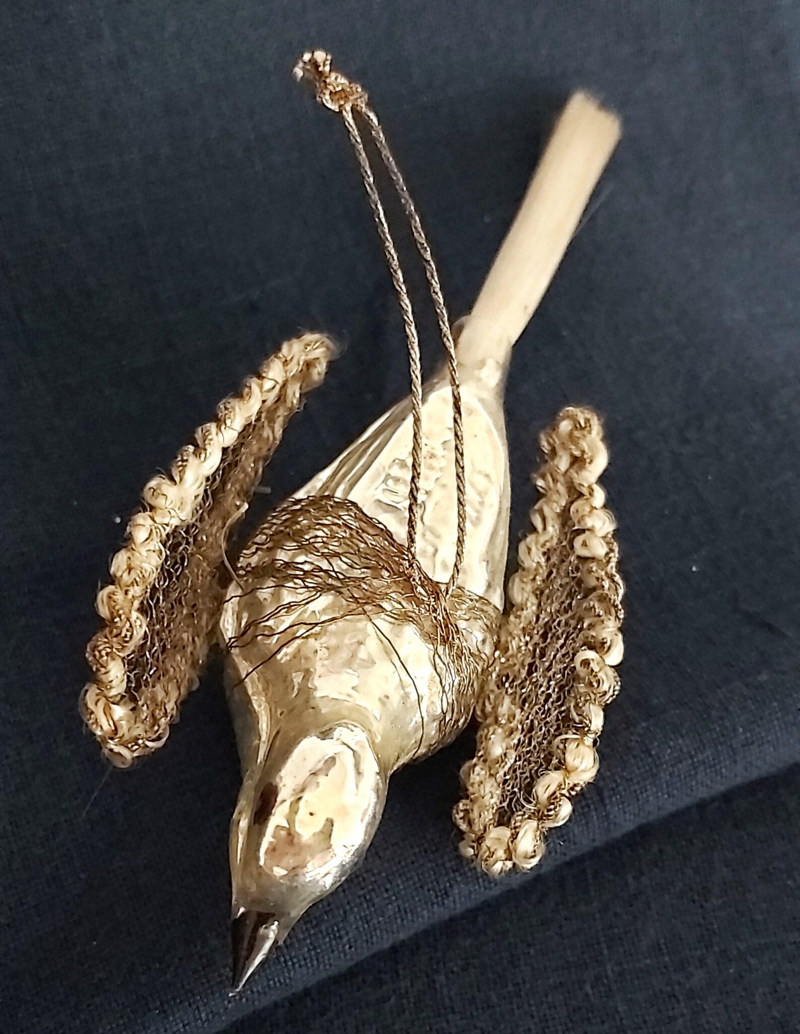 Antique Silver Glass Bird Leonic Wire Silk Wire Wings Christmas ...