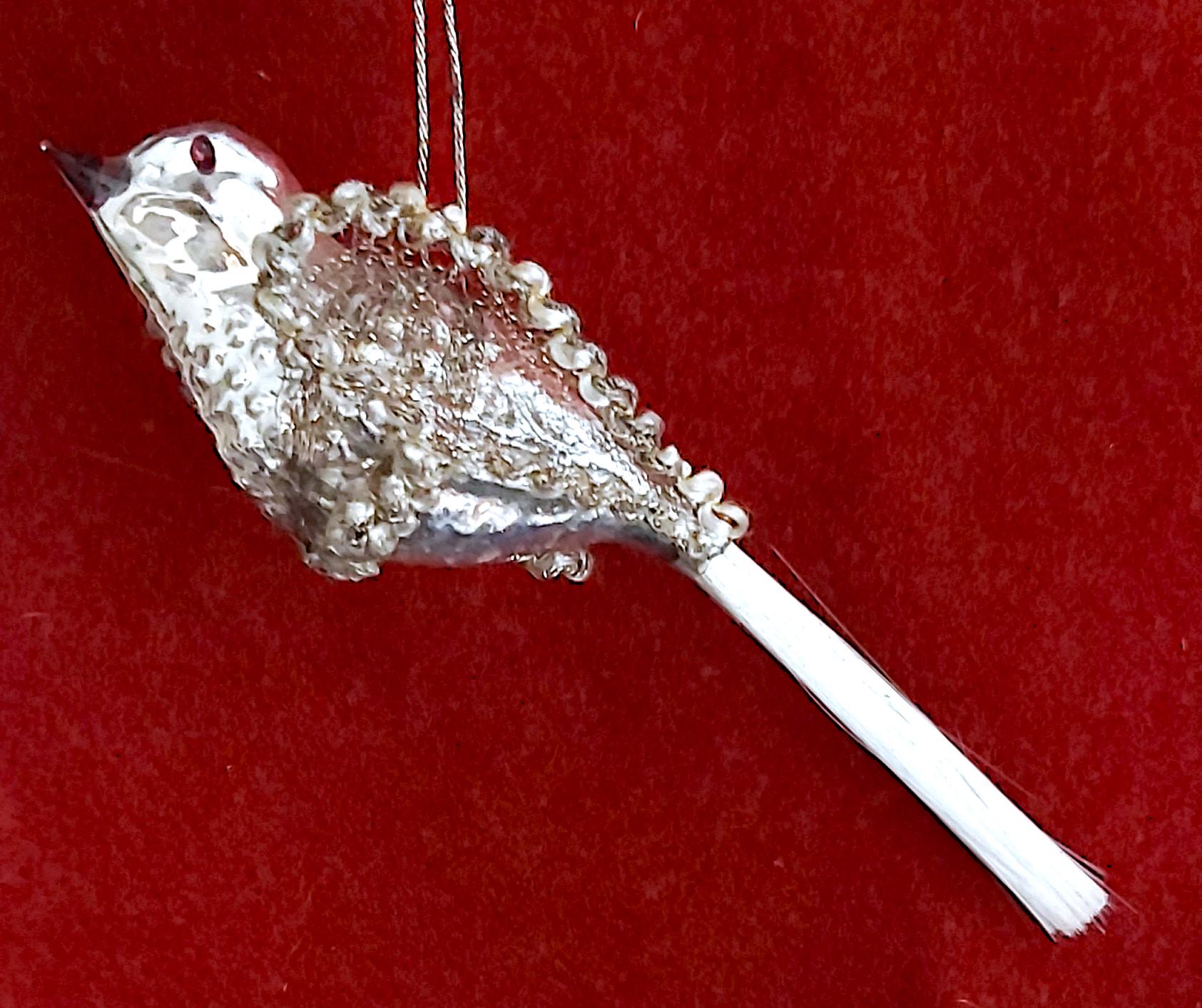 Antique Silver Glass Bird Leonic Wire Silk Wire Wings Christmas ...