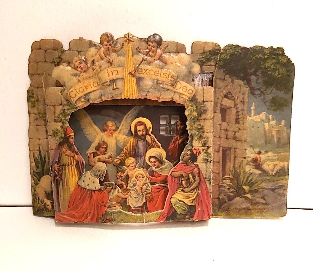 Small Antique Cardboard Nativity Scene Christmas Decoration Betlem ...