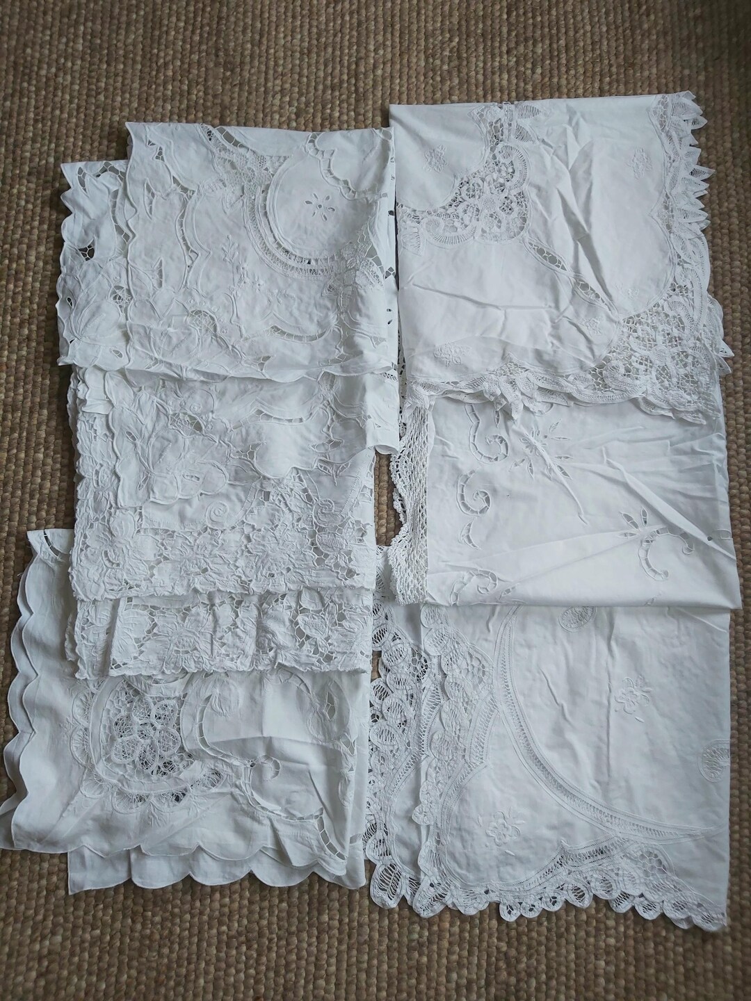 6 Vintage Cotton Embroidered Tablecloths Handmade - Etsy