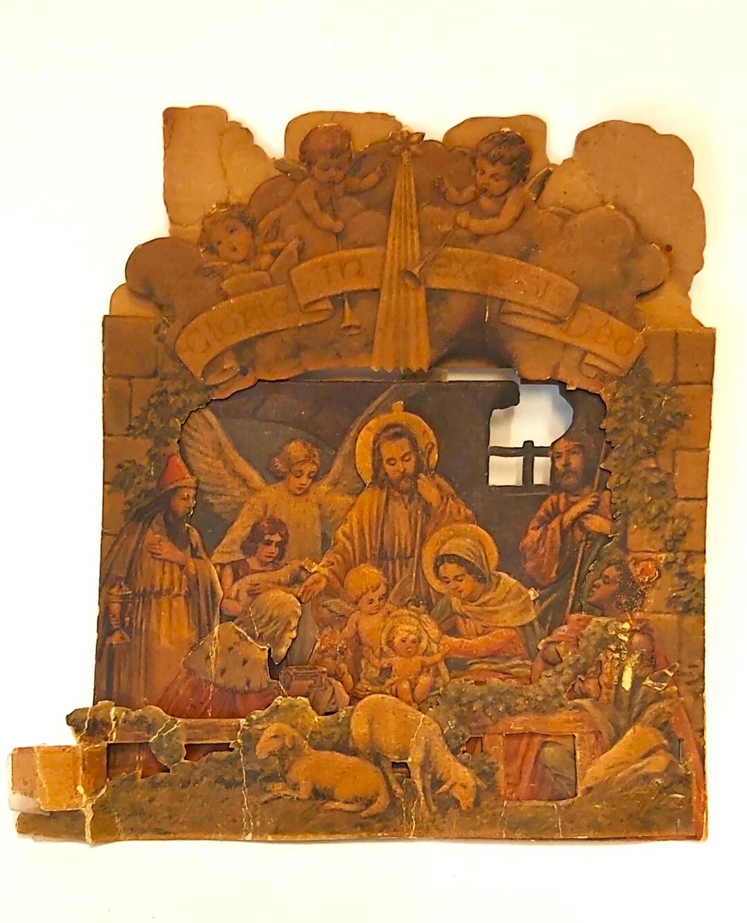 Antique 3-D Cardboard Nativity Scene Betlem Christmas Decoration ...