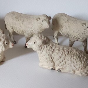 6 Antique Elastolin Composite Sheeps Christmas Putz Erzgebirge Nativity ...