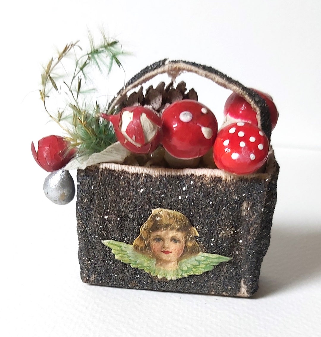 Antique Mica Cardboard Dresden Christmas Ornament Basket Handmade ...