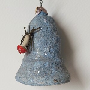 Antique Spun Cotton Mica Christmas Ornament Germany Feathertree Branch Mushroom Collectible Blue ...