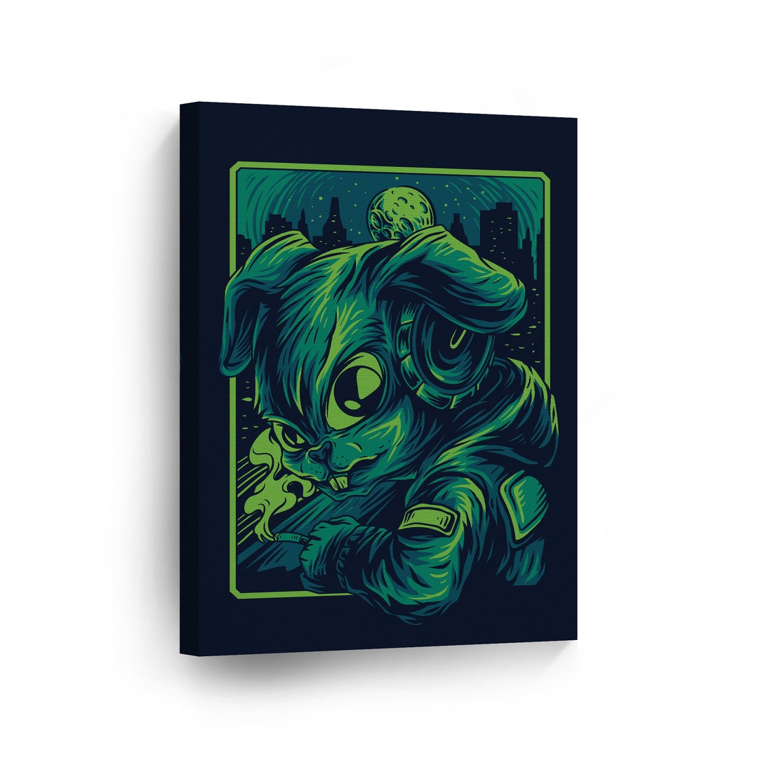 Rabbit Smoking Marijuana Joint Psychedelic Trippy Smoke Weed Canvas ...