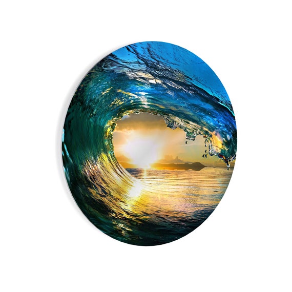 Ocean Wave Wall Art Glossy Circle Metal Print Nautical Sunset - Etsy
