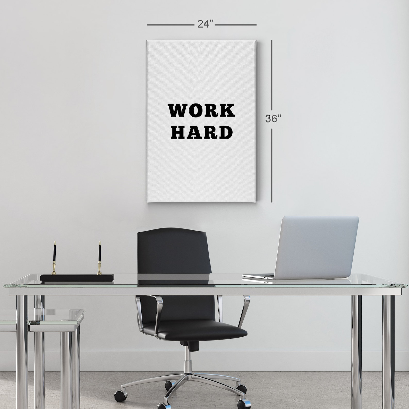 Work Hard Black and White Lettering Motivational Canvas Wall Art Print ...