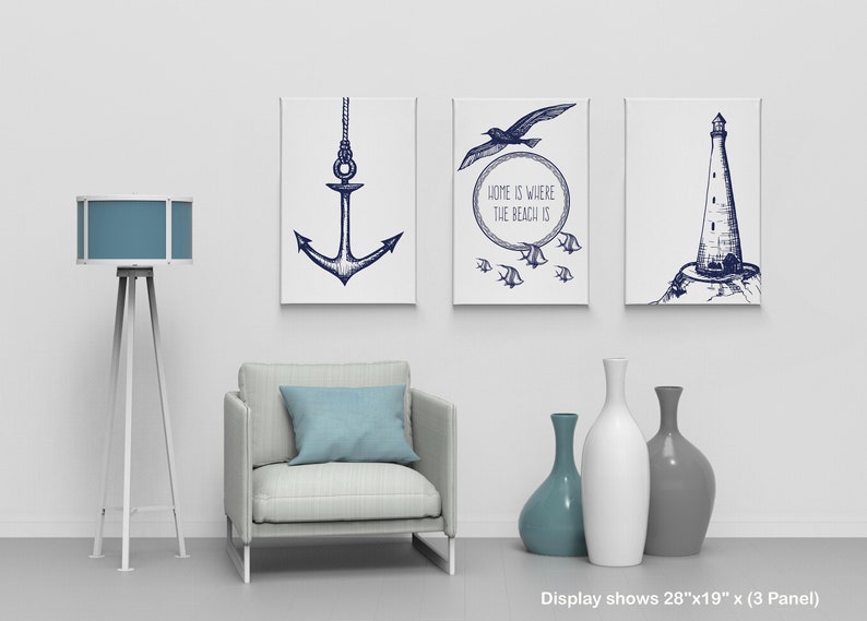 Anchor Lighthouse and Quote Navy Blue White Nautical Decor 3 | Etsy
