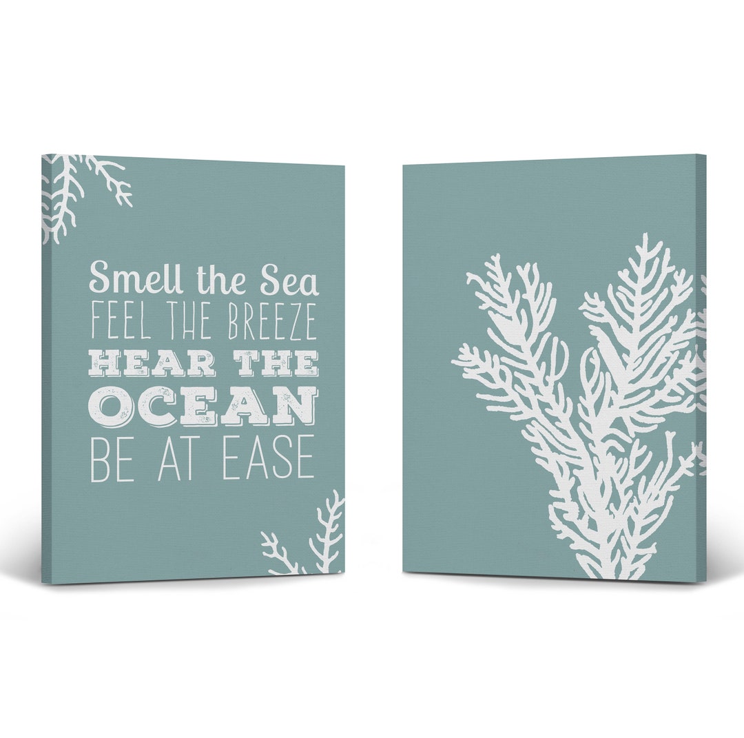 Coral and Motivational Quote White Turquois Nautical Decor 2 Pieces ...