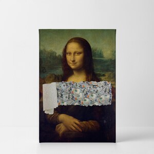 Mona Lisa Painting and 100 Dollar Money Motivational Canvas Wall Art ...