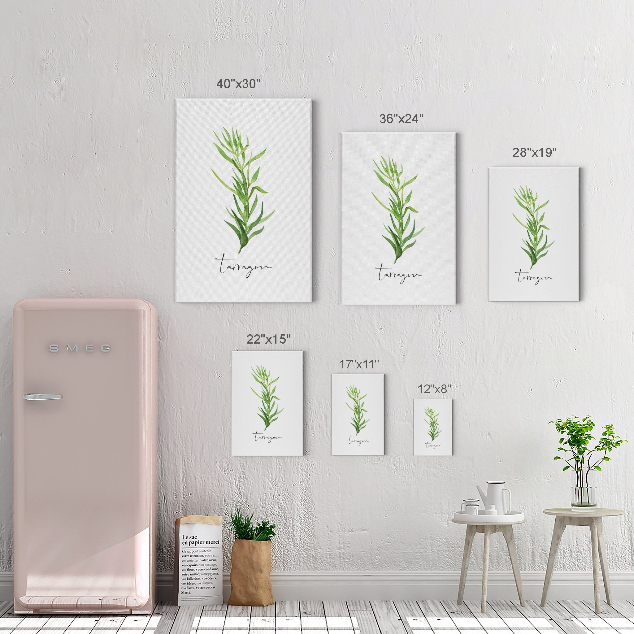 Tarragon Minimalist Watercolor Painting Kitchen Canvas Wall | Etsy