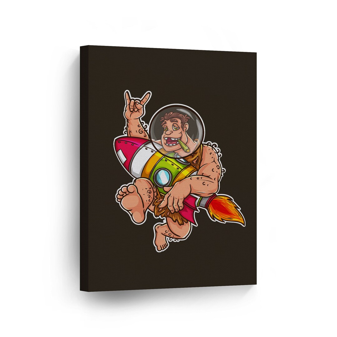 Astronaut Caveman Smoking Marijuana Joint Smoke Weed Canvas Wall Art ...