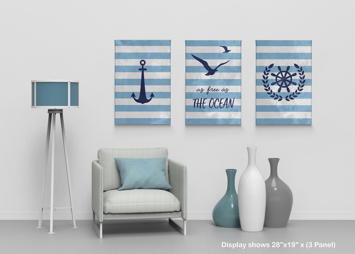 Anchor Ship Wheel Quote Navy Blue Blue White Nautical Decor 3 - Etsy