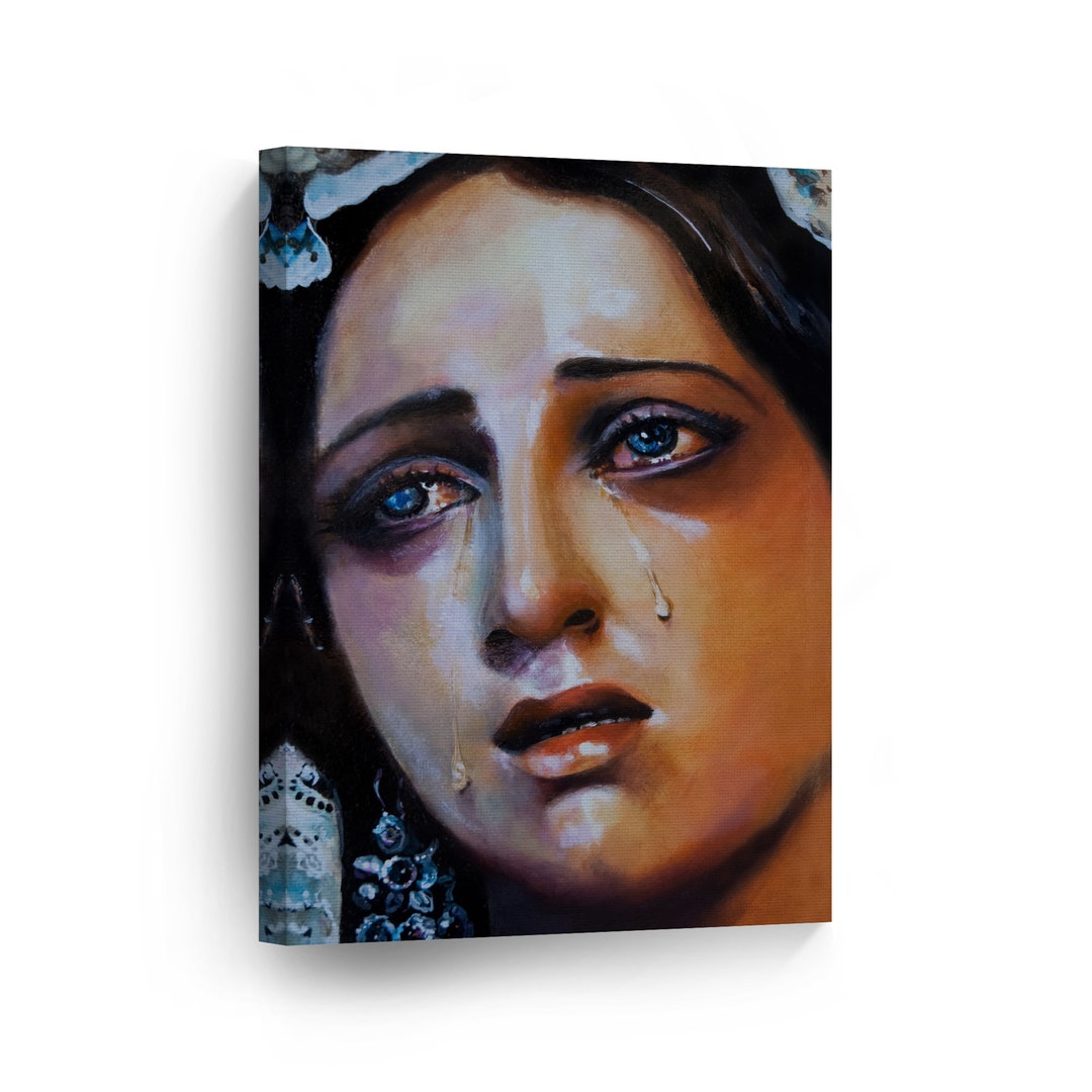 Crying of Virgin Mary in Tears Oil Painting Canvas Wall Art Print Jesus ...
