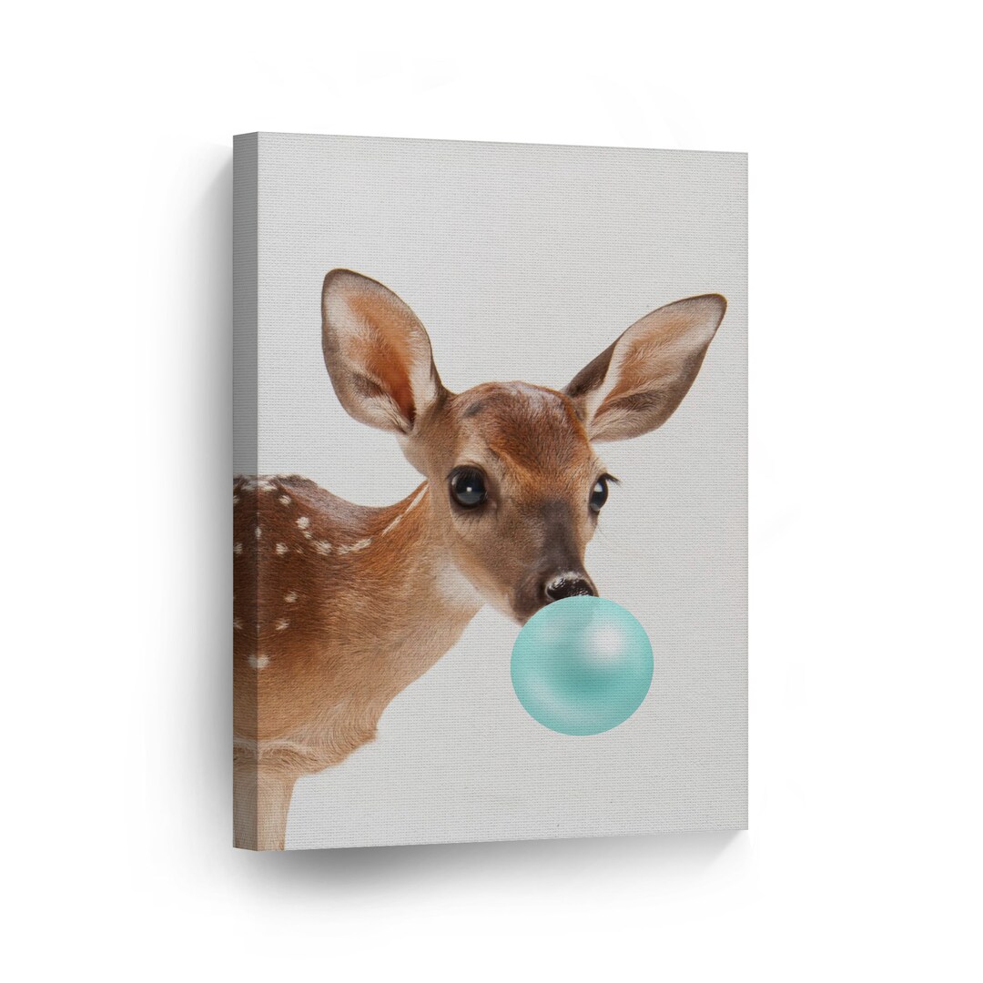 Baby Deer Animal Bubble Gum Art Teal Blue Gum Canvas Print Animal Art ...