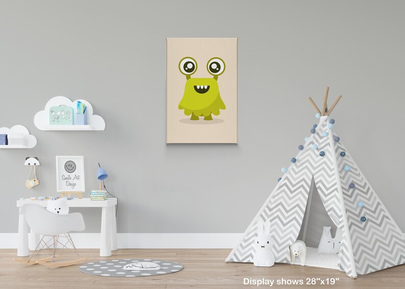 Lovely Green Monster Cream Background CANVAS PRINT Nursery Art - Etsy