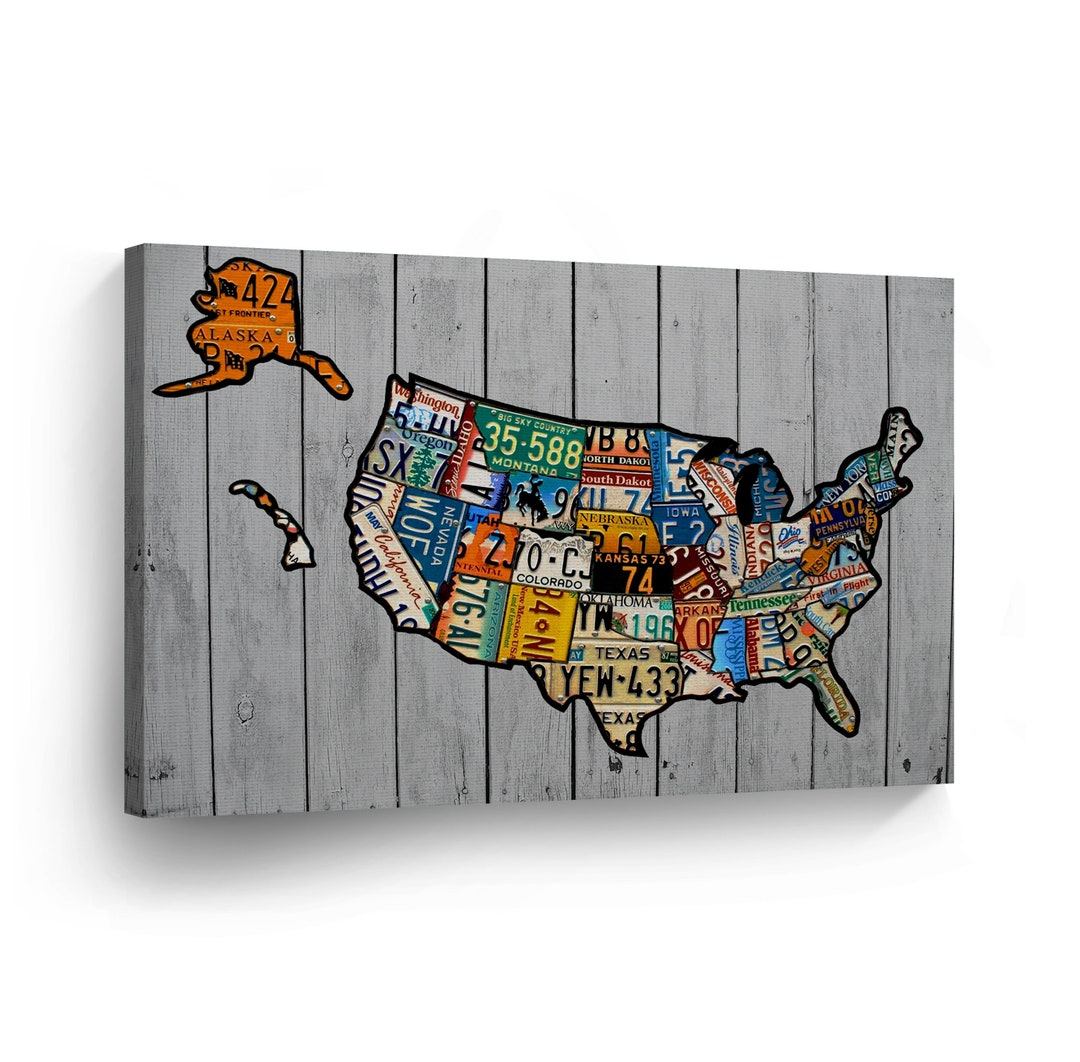 United States of America Plate Map With State Vintage Decorative Art ...