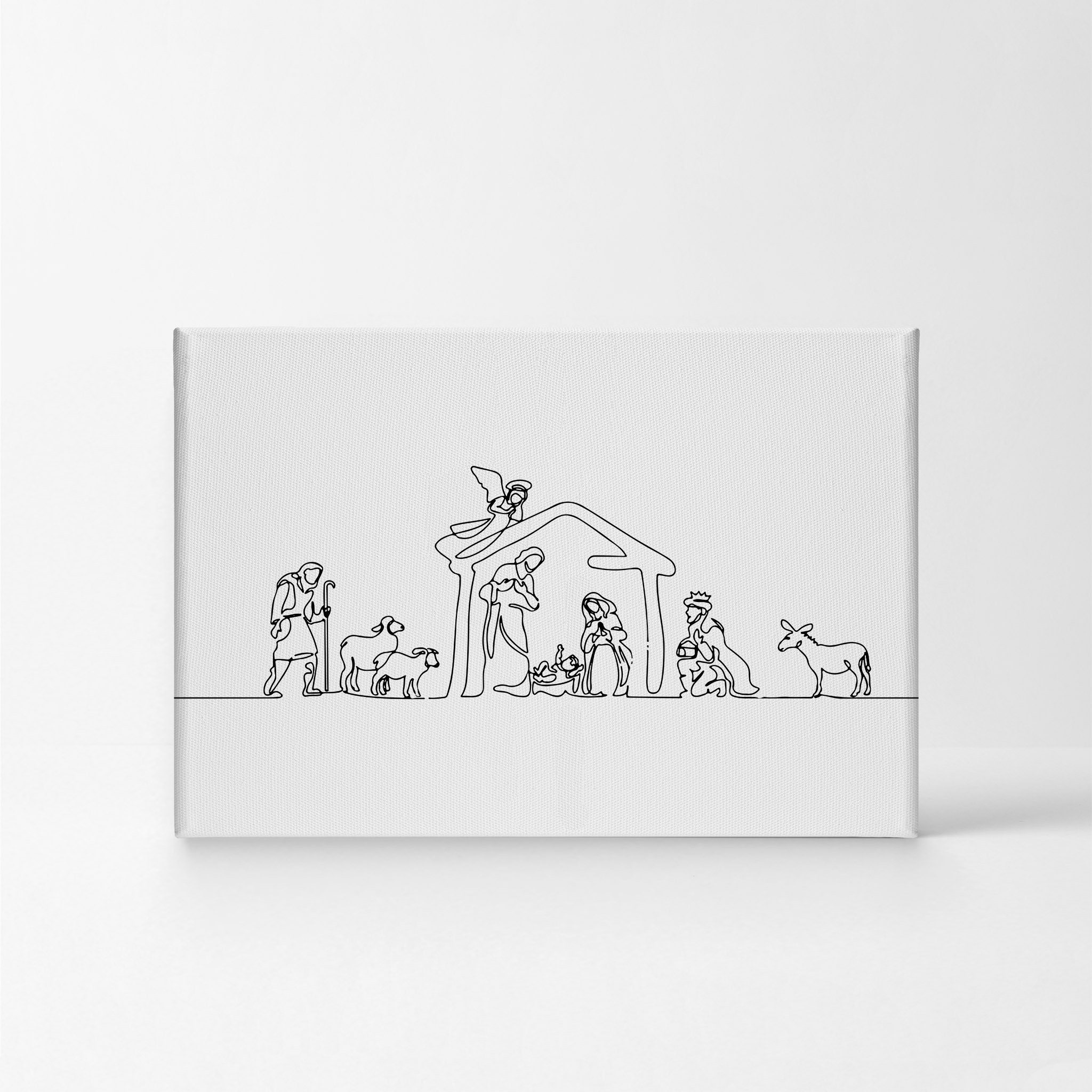 Black and White Nativity Scene Line Art Canvas Print Jesus Lord God ...