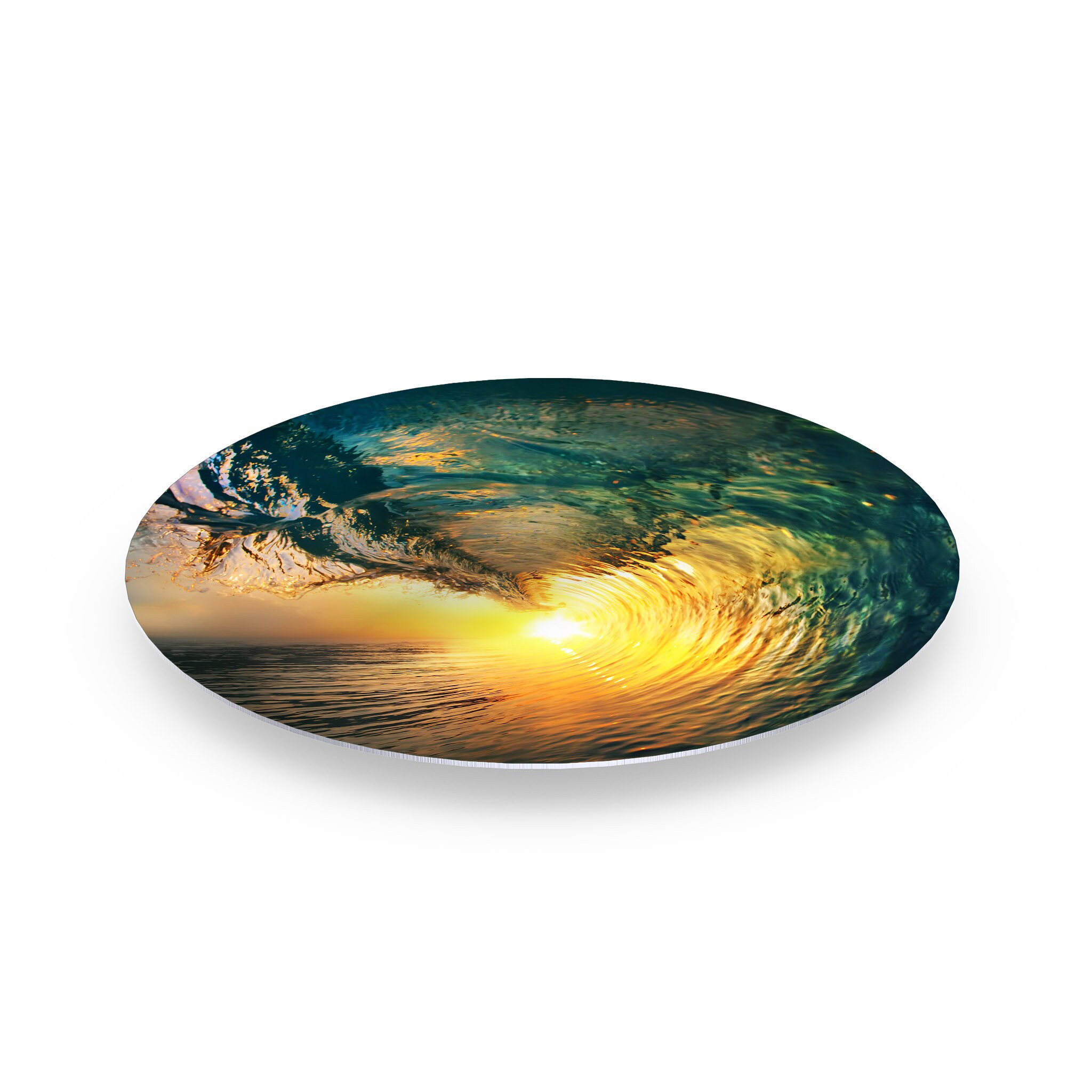 Sunset Ocean Wave Wall Art Glossy Circle Metal Print Nautical Water Sea ...