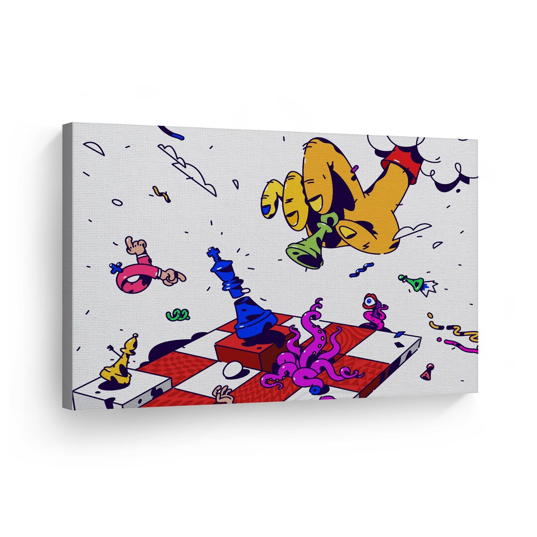 Chess Play Psychedelic Trippy Drawing Smoke Weed Canvas Wall Art Print ...