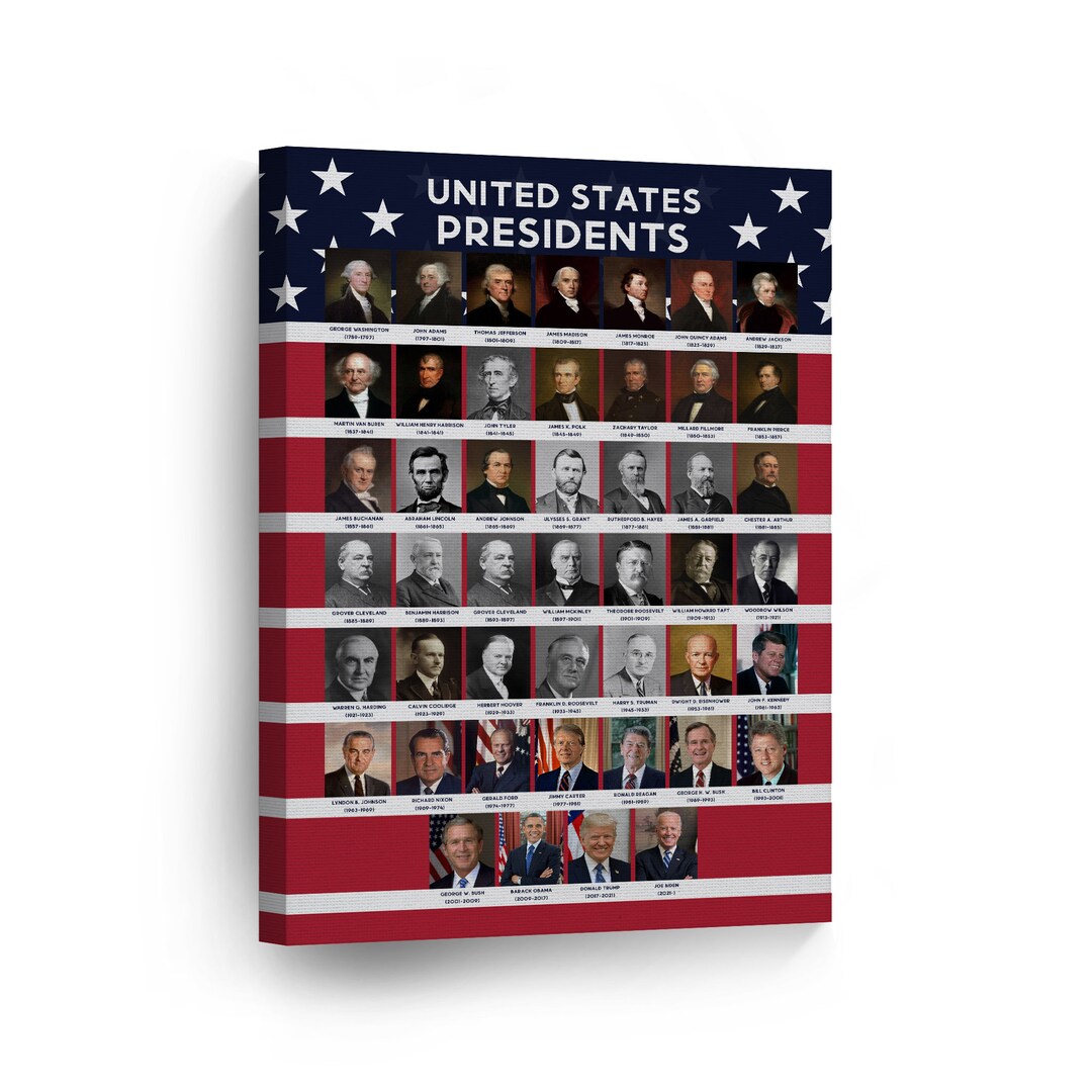 Presidents of the United States of America Portrait USA Flag Canvas ...
