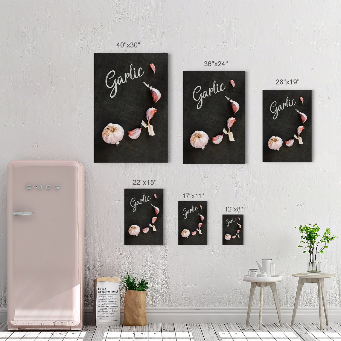 Garlic Lettering on Blackboard Kitchen Canvas Wall Art Print Restaurant ...