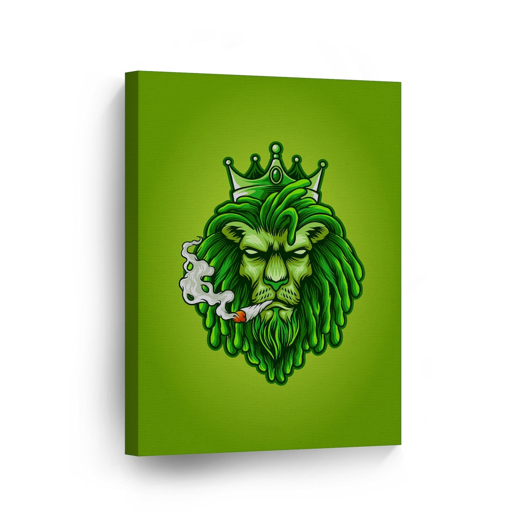 Lion King Smoking Marijuana Joint Psychedelic Trippy Smoke Weed Canvas ...