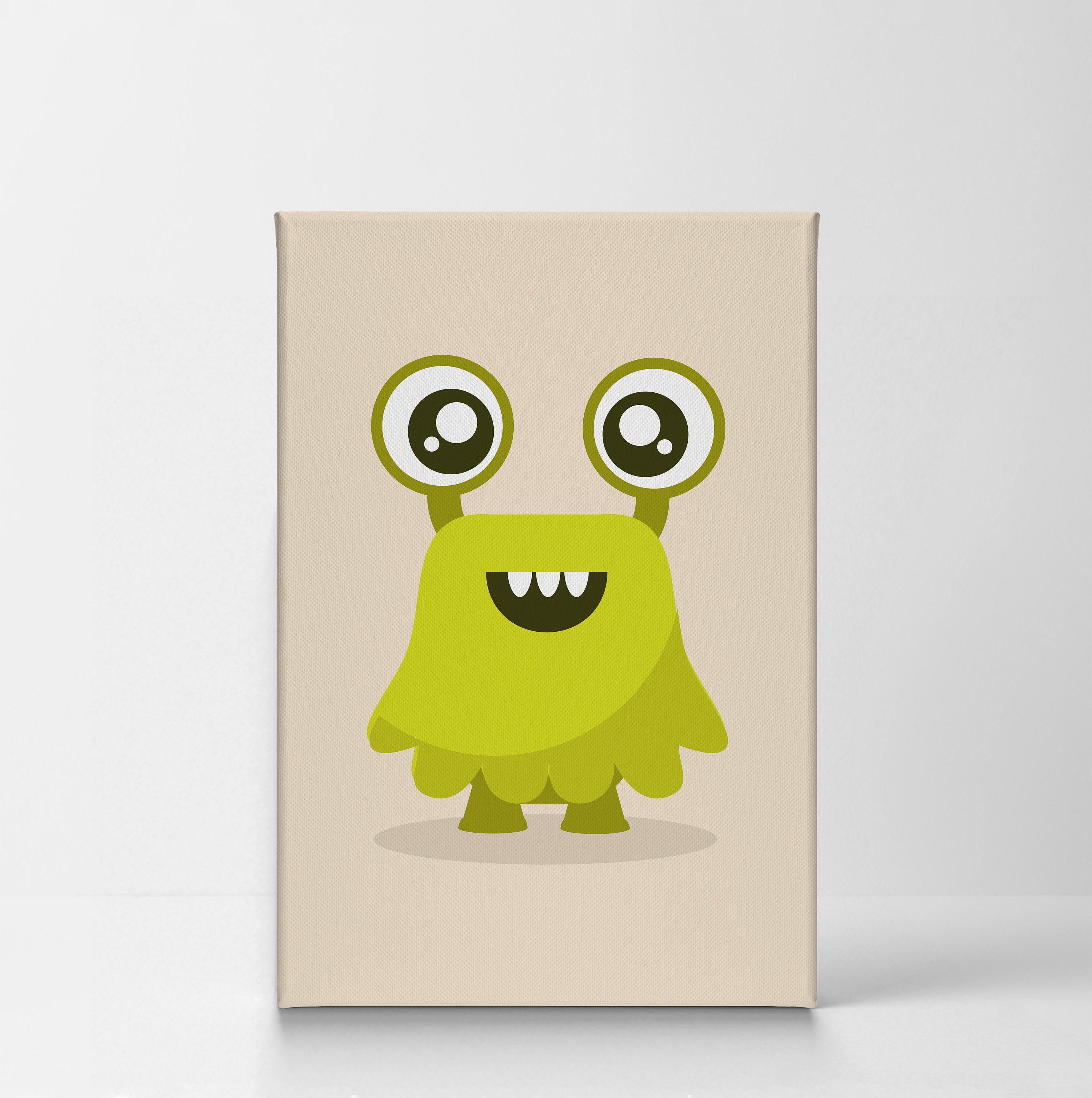 Lovely Green Monster Cream Background CANVAS PRINT Nursery Art Kids ...