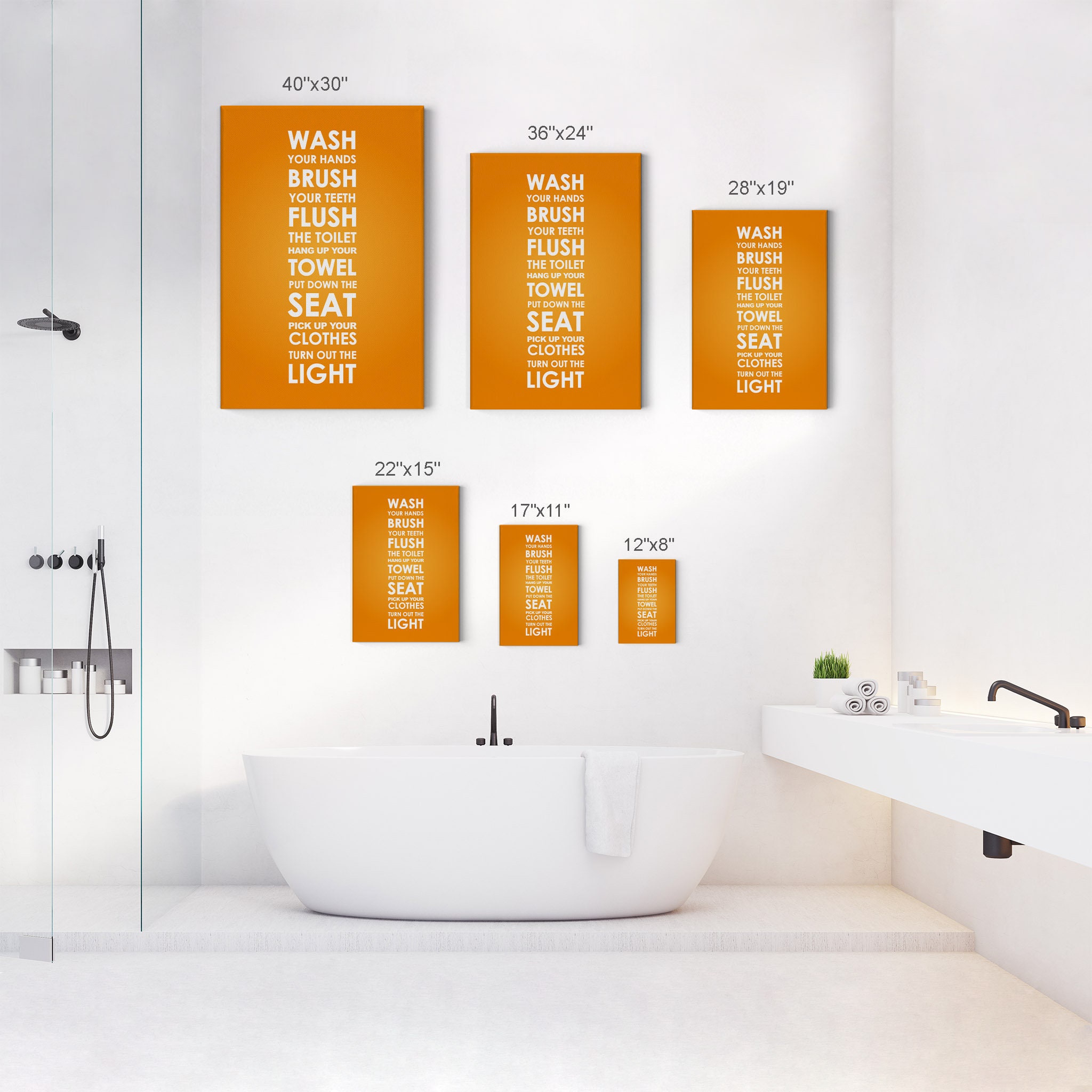WASH Typography Orange Bathroom Decor Canvas Print Kids Funny - Etsy
