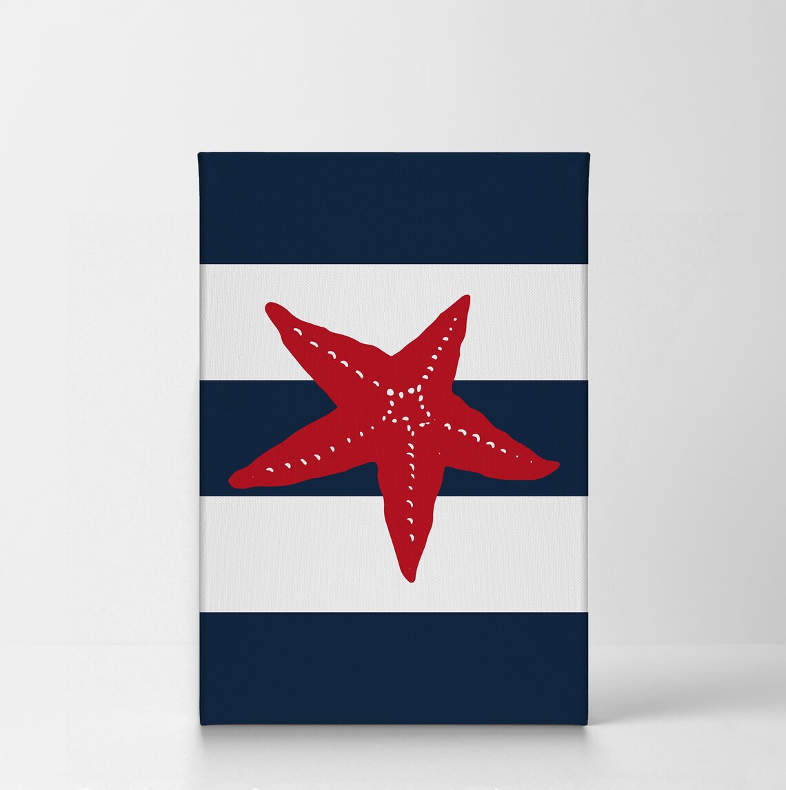 Starfish Red Illustration Navy Blue and White Striped Nautical - Etsy