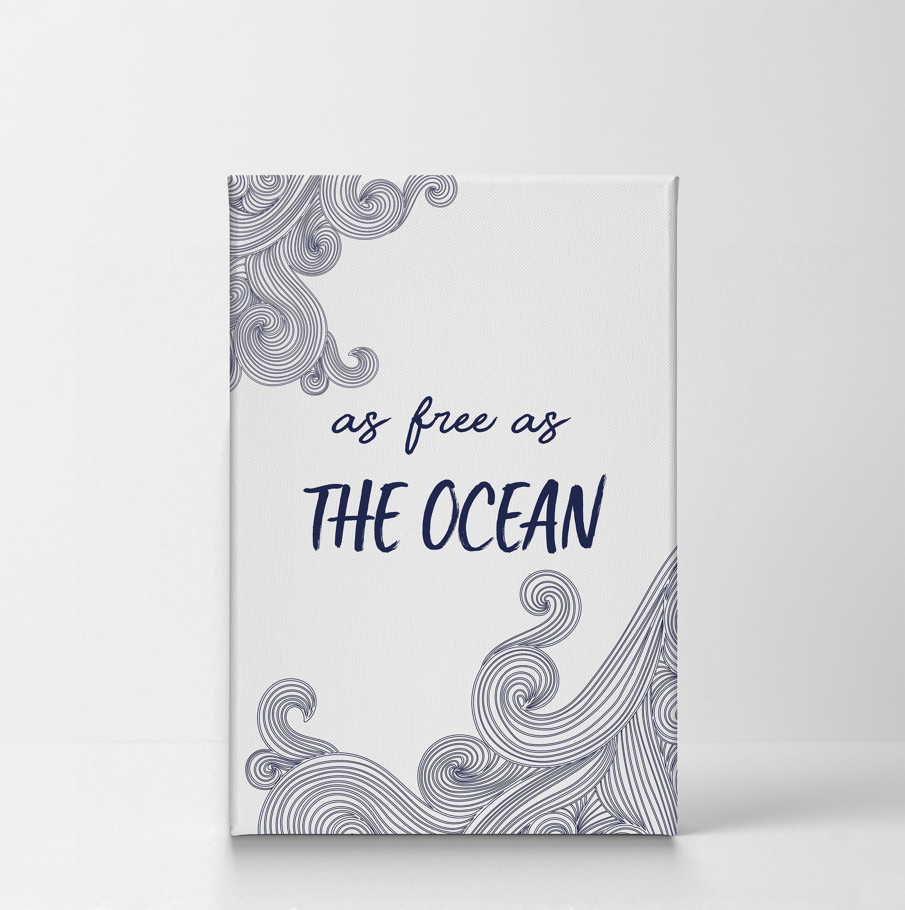 Ocean Quote Wave Painting Navy Blue Illustration White Nautical Decor ...