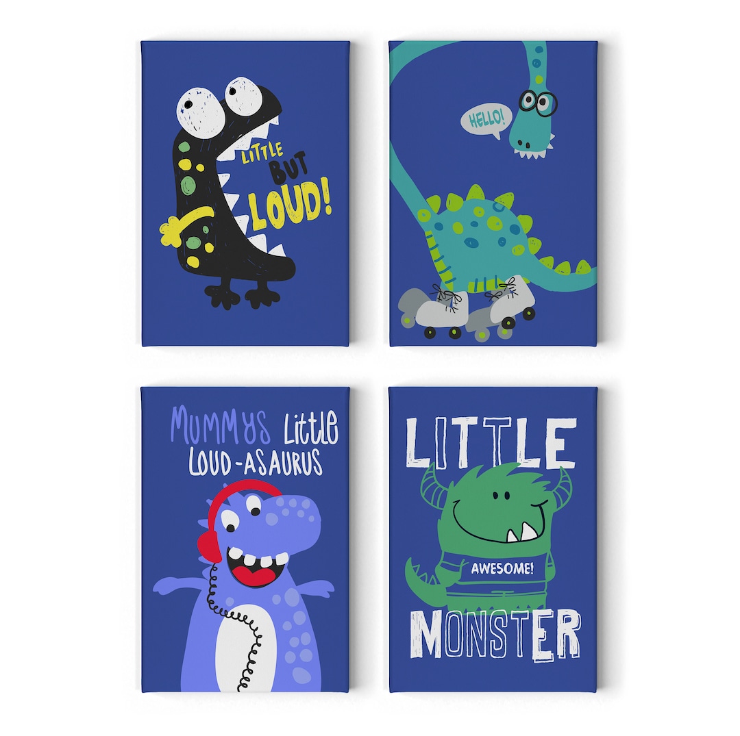 Cute Little Monster Wall Decor 4 Panel Canvas Print Set Kids - Etsy