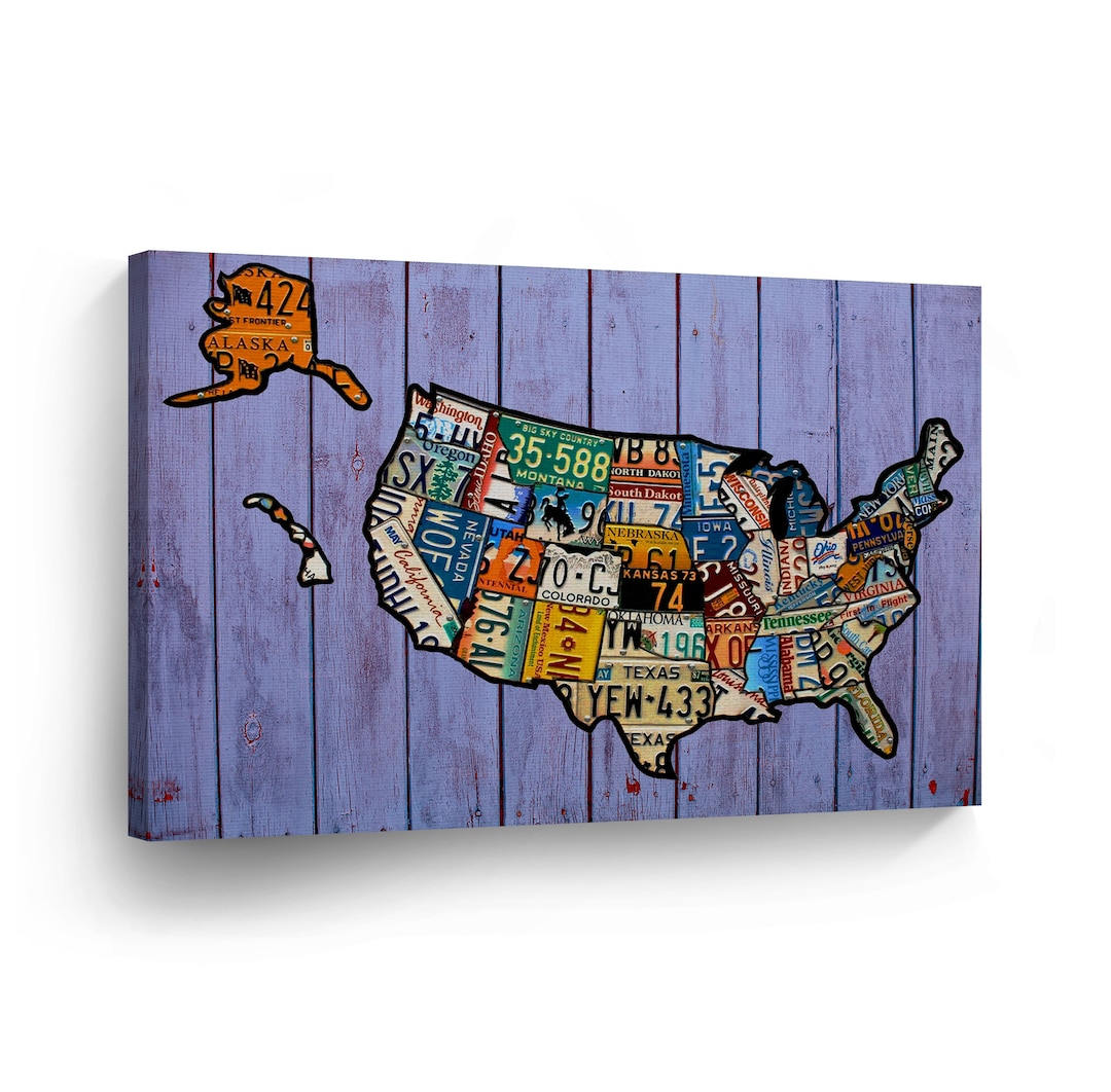 United States of America Plate Map With State Vintage Decorative Art ...