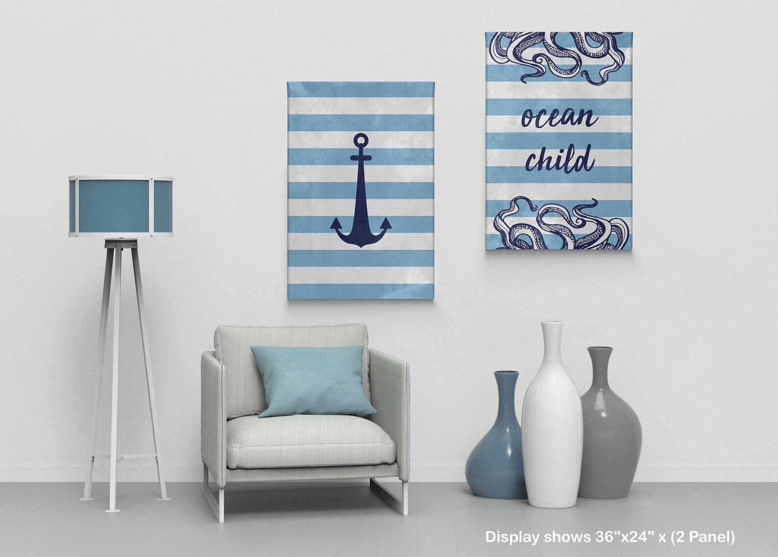 Anchor Ocean Quote Navy Blue Blue White Striped Nautical Decor 2pieces ...