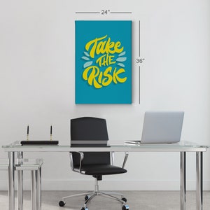Take the Risk Lettering Yellow and Blue Motivational Canvas Wall Art ...