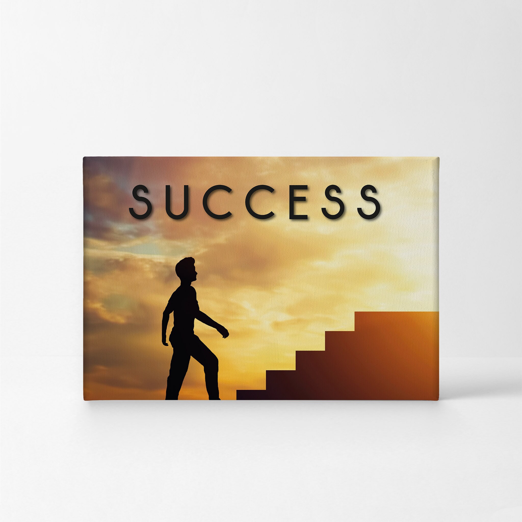 Success Lettering Stairs and Sky Motivational Canvas Wall Art Print ...