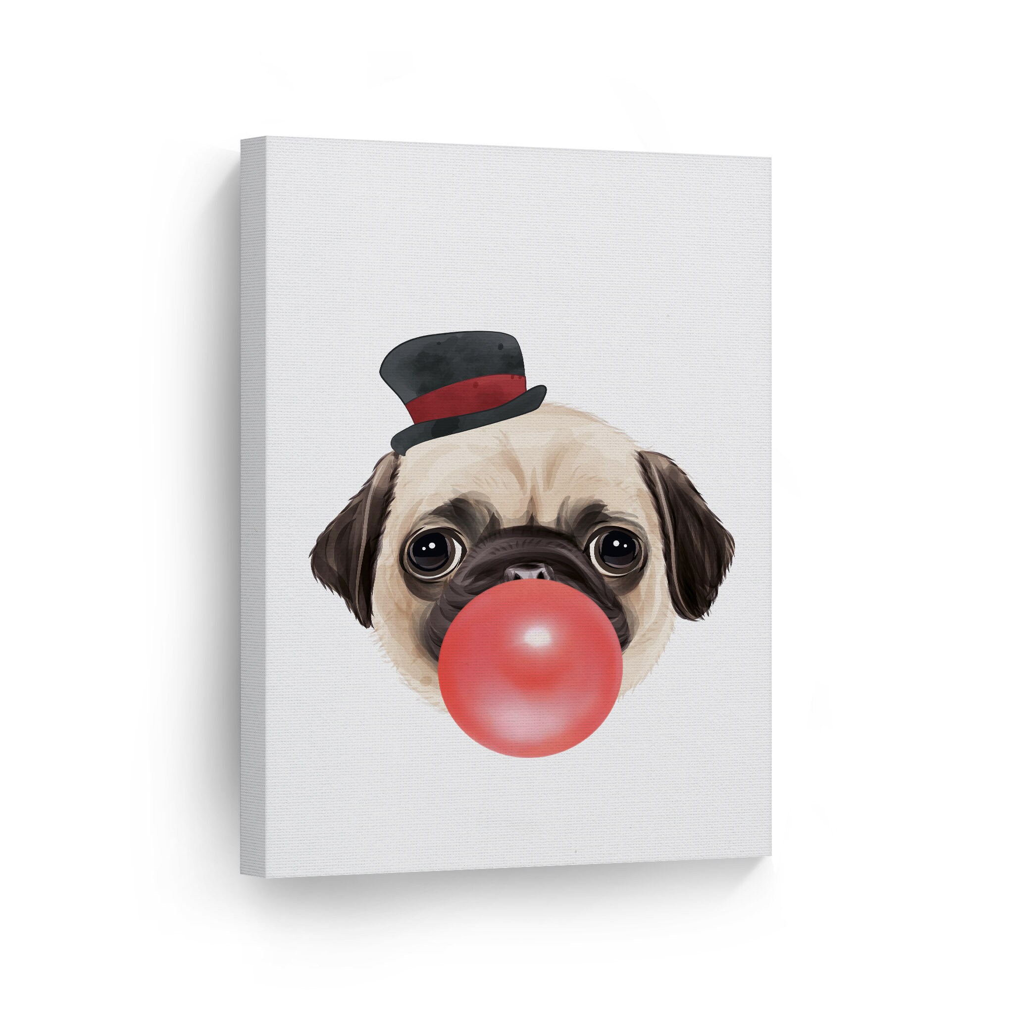 Portrait of Pug With Hat Red Bubble Gum Canvas Wall Art Print | Etsy