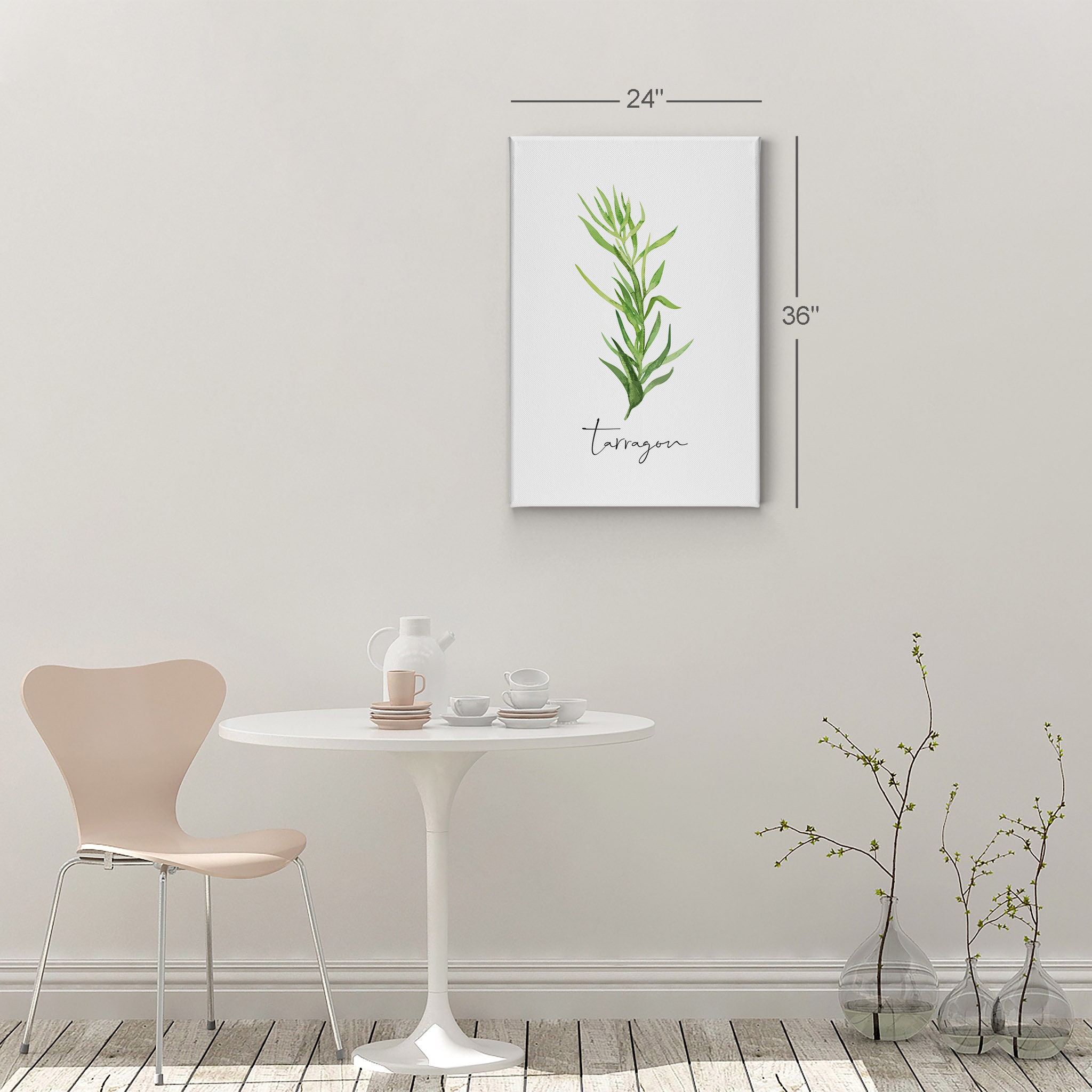 Tarragon Minimalist Watercolor Painting Kitchen Canvas Wall | Etsy