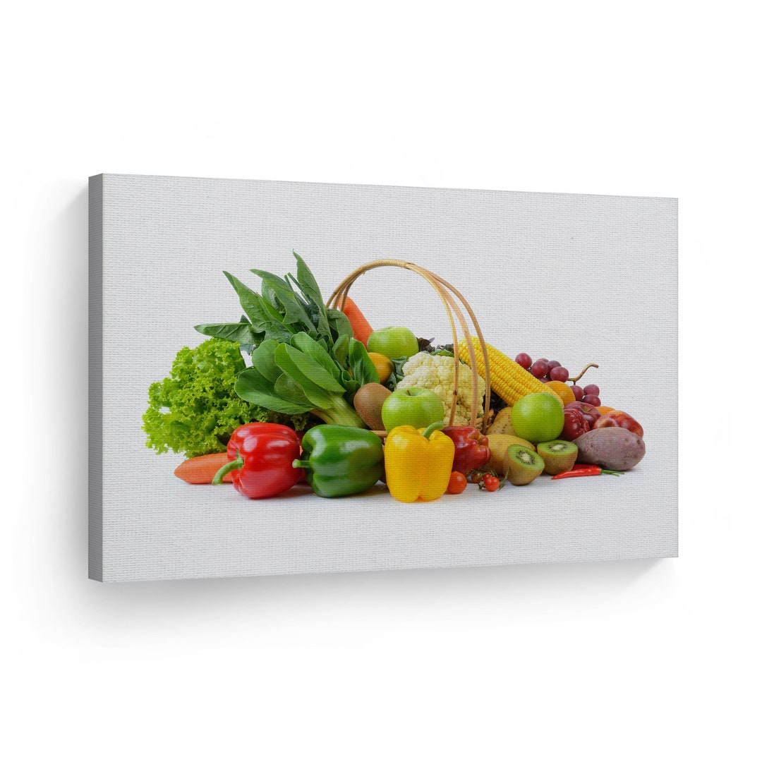 Colorful Vegetables and Fruits Basket Kitchen Canvas Wall Art Print ...