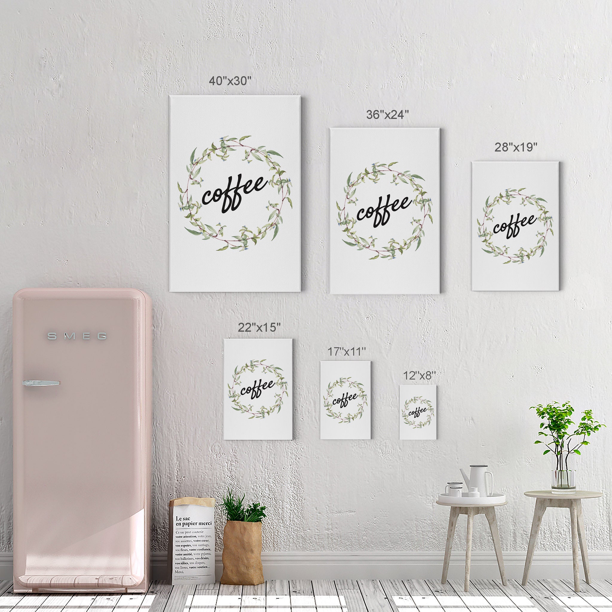 Coffee Floral Frame Canvas Wall Art Print Coffee Sign Kitchen Decor ...