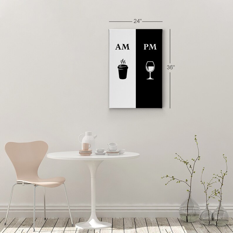 AM and PM Black and White Coffee and Wine Canvas Wall Art Print Coffee ...