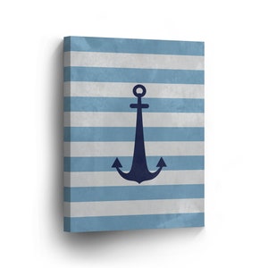 Anchor Ship Wheel Quote Navy Blue Blue White Nautical Decor 3 Pieces ...