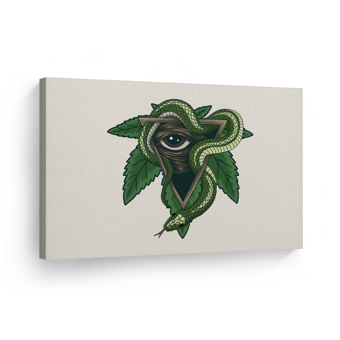 Snake Eye and Marijuana Leaf Trippy Art Smoke Weed Canvas Wall Art ...