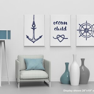 Anchor Ship Wheel and Quote Navy Blue White Nautical Decor 3 Pieces ...