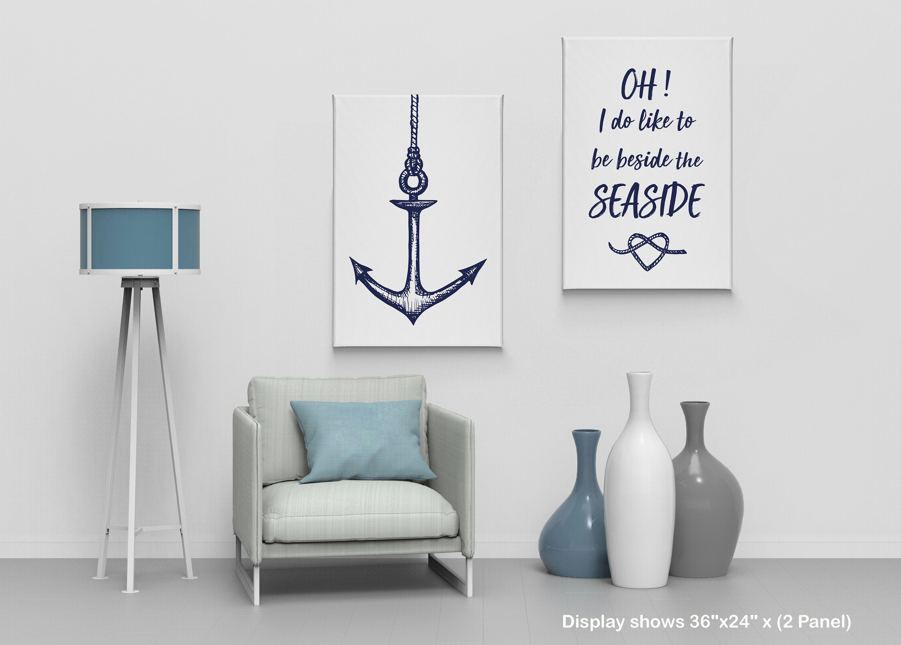 Anchor and Motivational Quote Navy Blue White Nautical Decor 2 Pieces ...