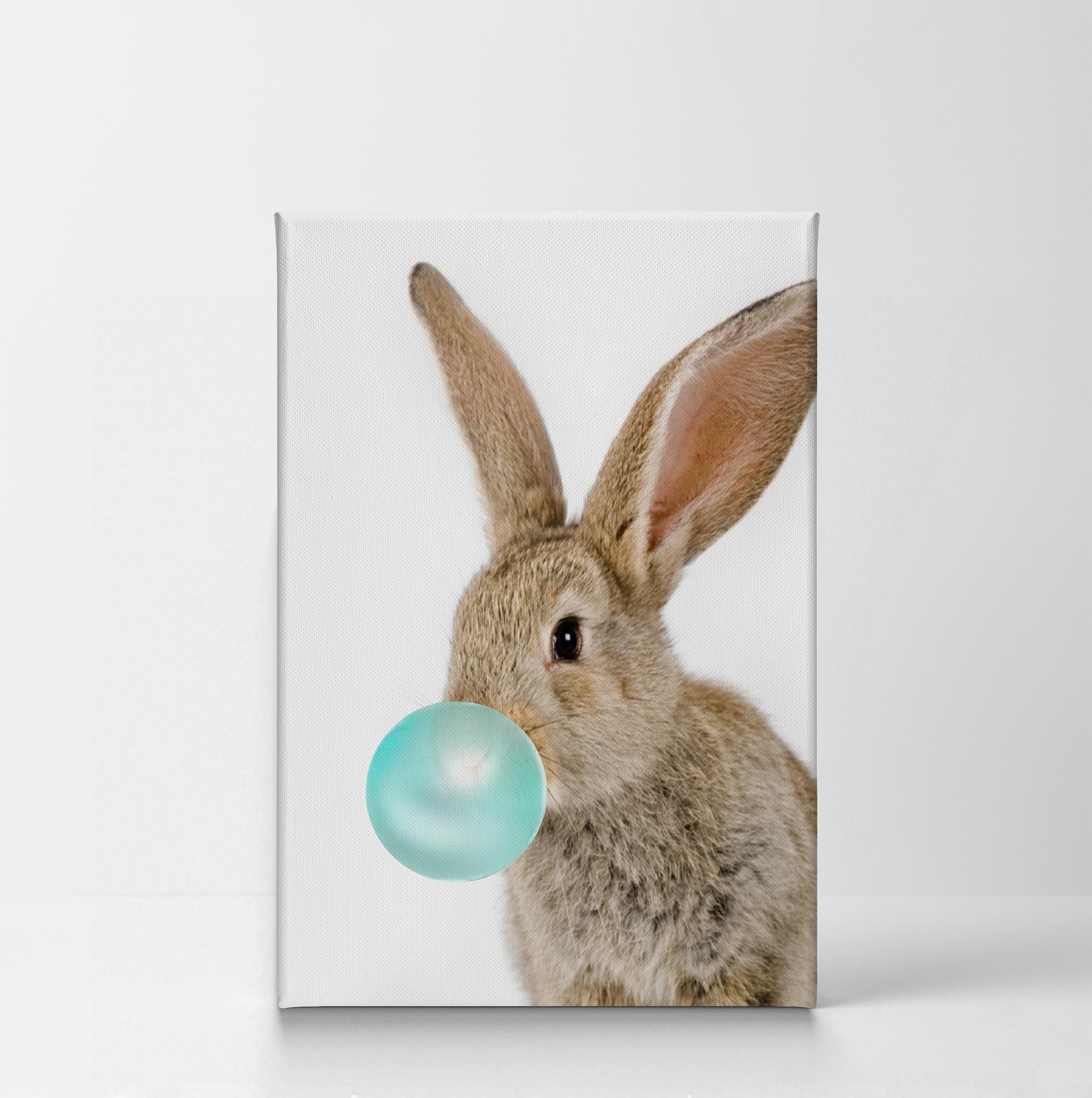 Bunny Rabbit Animal Bubble Gum Art Teal Blue Canvas Print | Etsy